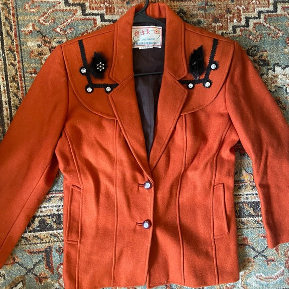 Jackets & Coats | Vintage Asian Orange Blazer With Black Accents | Poshmark